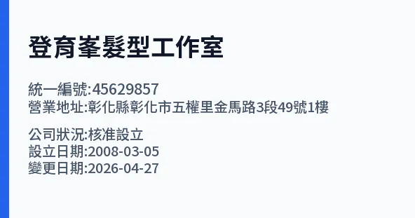 登育峯髮型工作室的照片-統編 45629857(彰化縣) 公司登記資料與營業項目詳細圖表