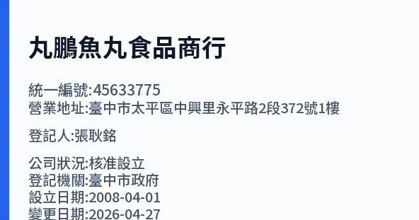 丸鵬魚丸食品商行的照片-統編 45633775(臺中市) 公司登記資料與營業項目詳細圖表
