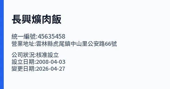 長興爌肉飯的照片-統編 45635458(雲林縣) 公司登記資料與營業項目詳細圖表