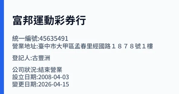 富邦運動彩券行的照片-統編 45635491(臺中市) 公司登記資料與營業項目詳細圖表