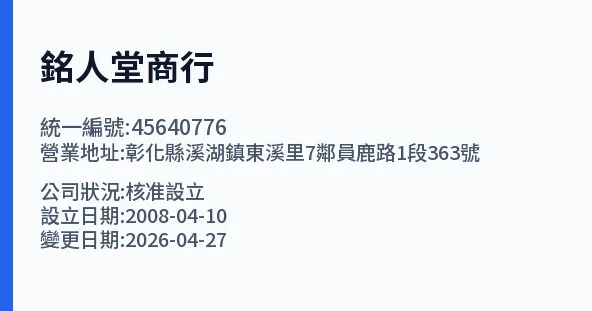銘人堂商行的照片-統編 45640776(彰化縣) 公司登記資料與營業項目詳細圖表