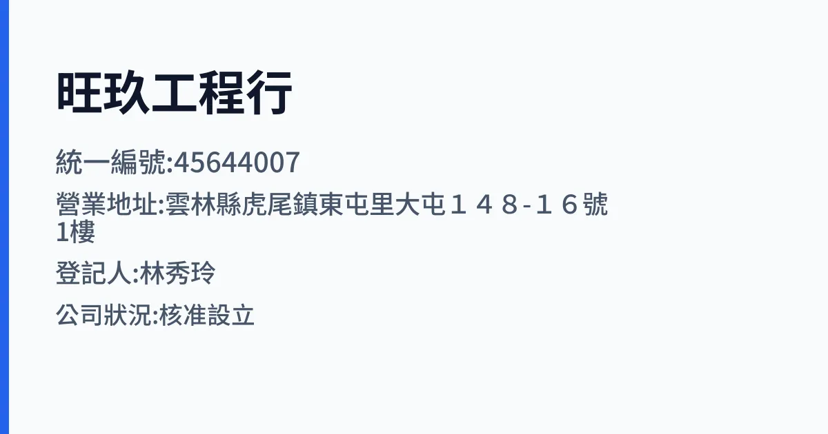 旺玖工程行 - 統編 45644007(雲林縣) 公司登記資料與營業項目詳細圖表