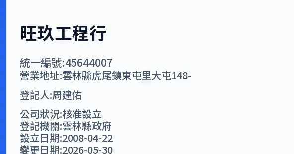 旺玖工程行的照片-統編 45644007(雲林縣) 公司登記資料與營業項目詳細圖表