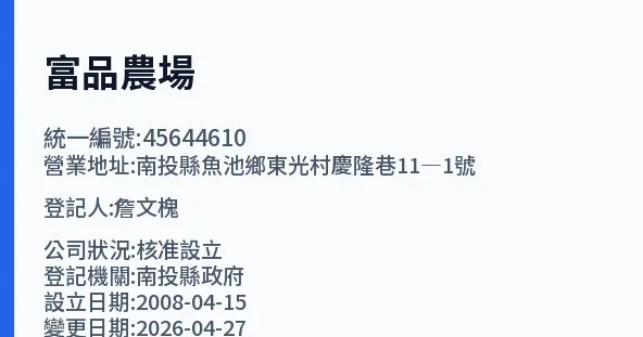 富品農場的照片-統編 45644610(南投縣) 公司登記資料與營業項目詳細圖表
