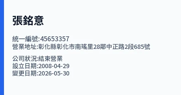 張銘意的照片-統編 45653357(彰化縣) 公司登記資料與營業項目詳細圖表