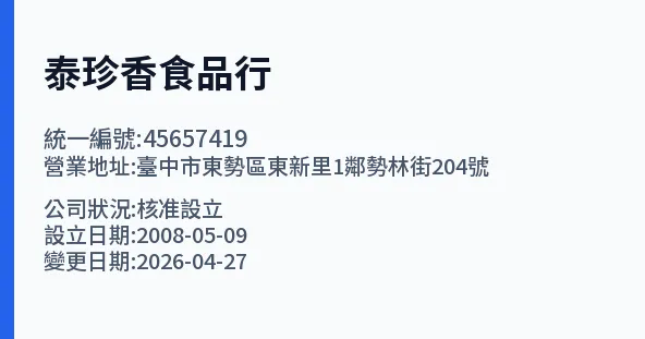 泰珍香食品行的照片-統編 45657419(臺中市) 公司登記資料與營業項目詳細圖表
