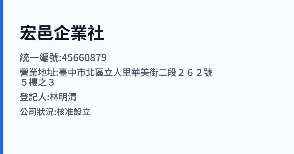 宏邑企業社 - 統編 45660879（臺中市） 公司登記資料與營業項目詳細圖表