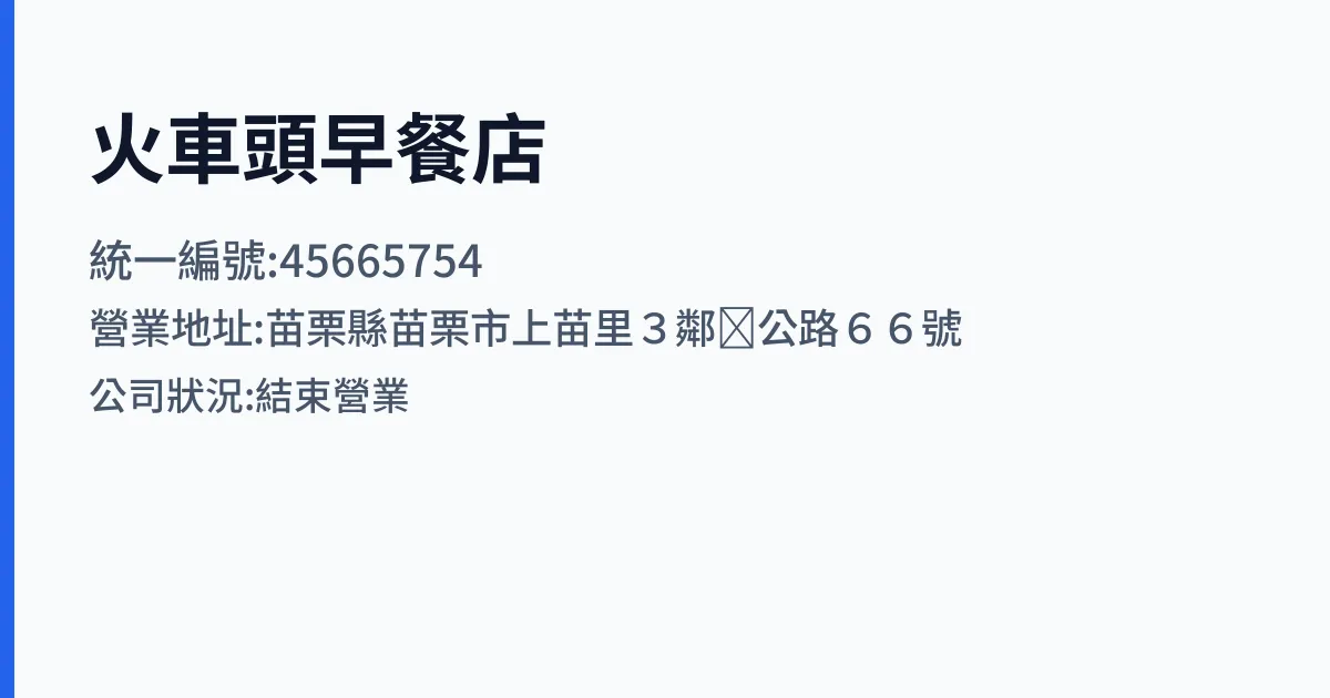 火車頭早餐店 - 統編 45665754(苗栗縣) 公司登記資料與營業項目詳細圖表