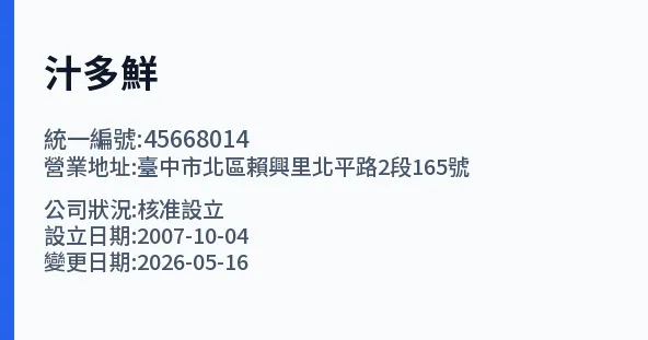 汁多鮮的照片-統編 45668014(臺中市) 公司登記資料與營業項目詳細圖表