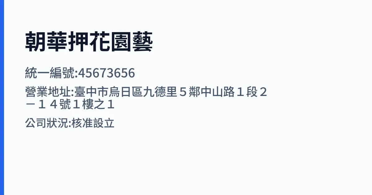 朝華押花園藝 - 統編 45673656(臺中市) 公司登記資料與營業項目詳細圖表