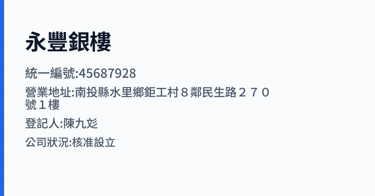 永豐銀樓 - 統編 45687928(南投縣) 公司登記資料與營業項目詳細圖表