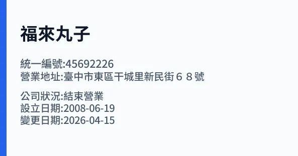 福來丸子的照片-統編 45692226(臺中市) 公司登記資料與營業項目詳細圖表
