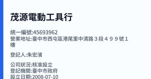 茂源電動工具行的照片-統編 45693962(臺中市) 公司登記資料與營業項目詳細圖表