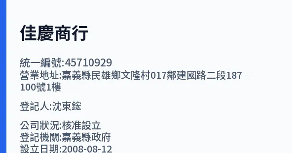 佳慶商行的照片-統編 45710929(嘉義縣) 公司登記資料與營業項目詳細圖表