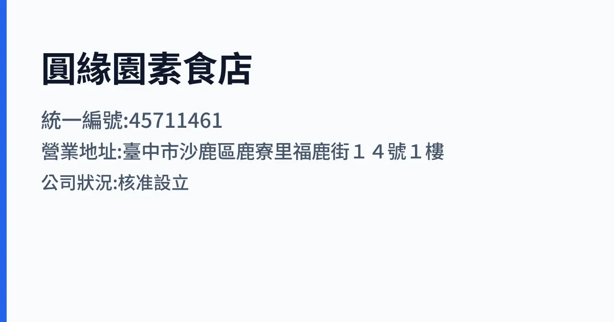 圓緣園素食店 - 統編 45711461(臺中市) 公司登記資料與營業項目詳細圖表
