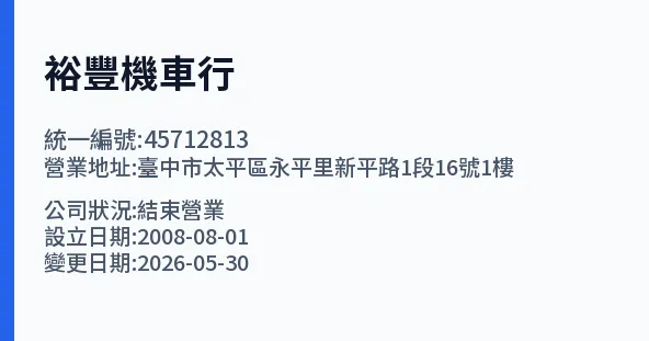 裕豐機車行的照片-統編 45712813(臺中市) 公司登記資料與營業項目詳細圖表