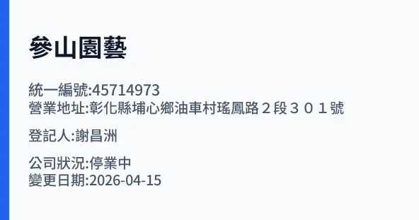 參山園藝的照片-統編 45714973(彰化縣) 公司登記資料與營業項目詳細圖表