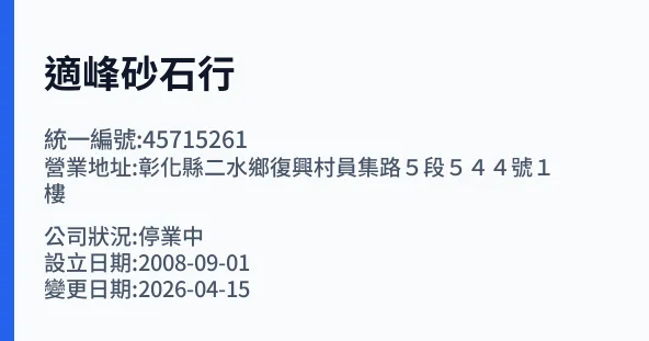 適峰砂石行的照片-統編 45715261(彰化縣) 公司登記資料與營業項目詳細圖表