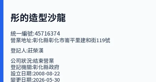 彤的造型沙龍的照片-統編 45716374(彰化縣) 公司登記資料與營業項目詳細圖表