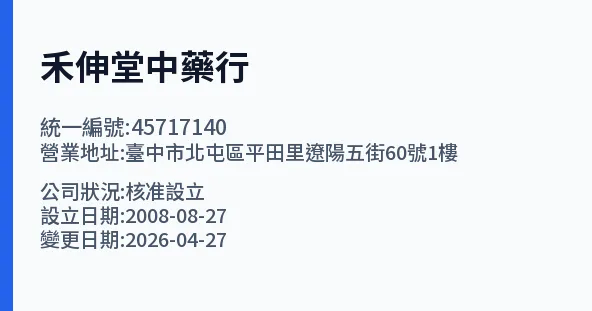 禾伸堂中藥行的照片-統編 45717140(臺中市) 公司登記資料與營業項目詳細圖表