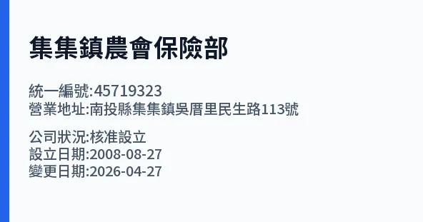 集集鎮農會保險部的照片-統編 45719323(南投縣) 公司登記資料與營業項目詳細圖表