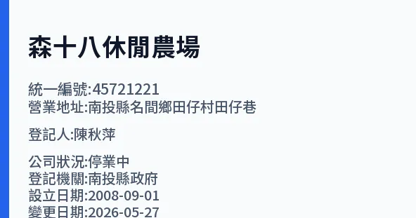森十八休閒農場的照片-統編 45721221(南投縣) 公司登記資料與營業項目詳細圖表