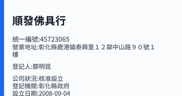 順發佛具行的照片-統編 45723065(彰化縣) 公司登記資料與營業項目詳細圖表