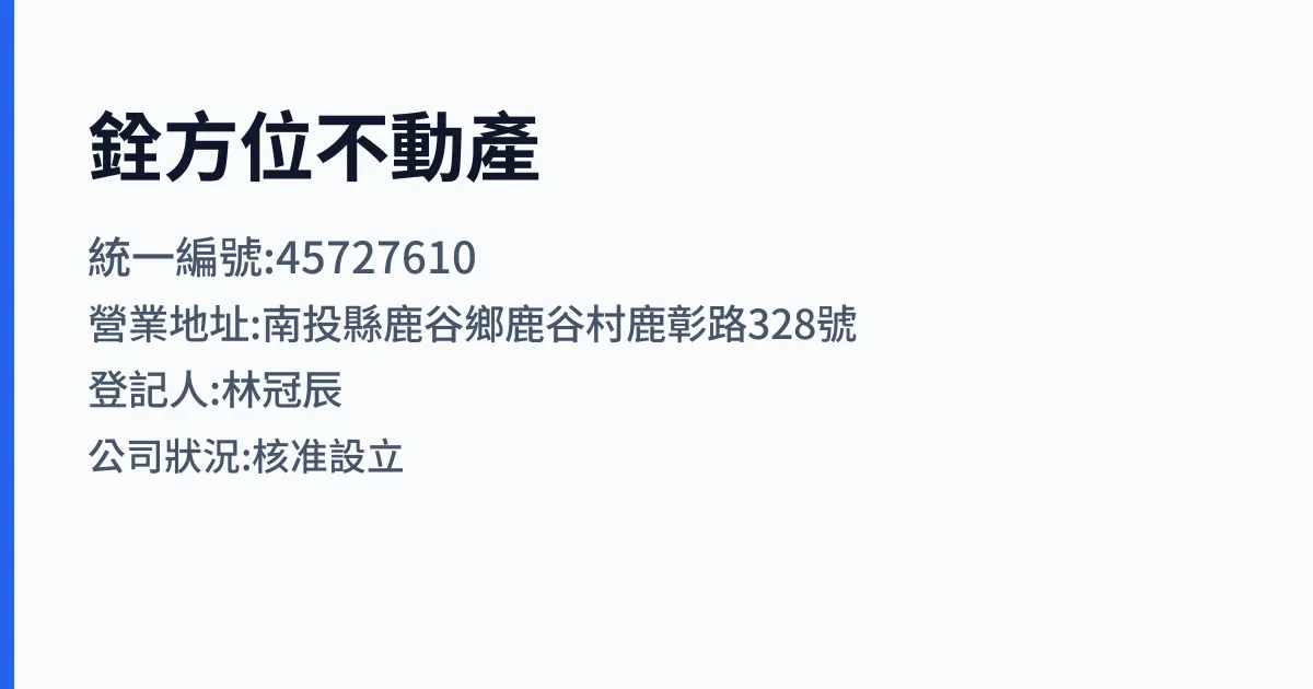 銓方位不動產 - 統編 45727610(南投縣) 公司登記資料與營業項目詳細圖表