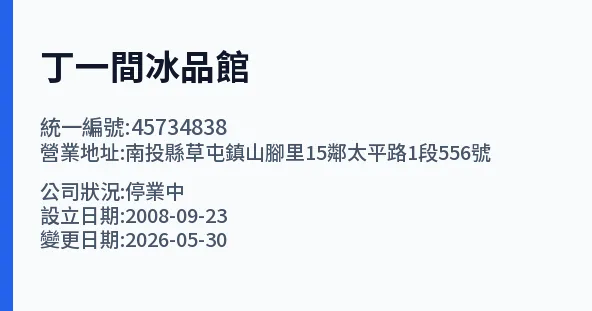 丁一間冰品館的照片-統編 45734838(南投縣) 公司登記資料與營業項目詳細圖表