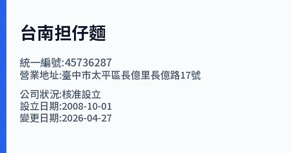 台南担仔麵的照片-統編 45736287(臺中市) 公司登記資料與營業項目詳細圖表