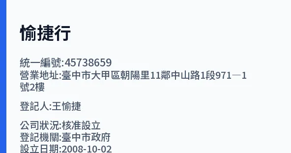 愉捷行的照片-統編 45738659(臺中市) 公司登記資料與營業項目詳細圖表