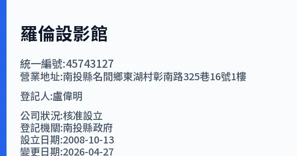 羅倫設影館的照片-統編 45743127(南投縣) 公司登記資料與營業項目詳細圖表