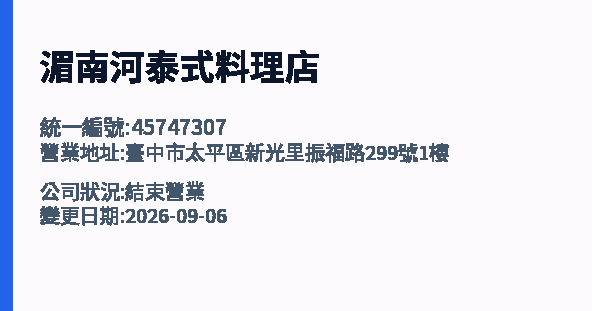 湄南河泰式料理店的照片-統編 45747307(臺中市) 公司登記資料與營業項目詳細圖表