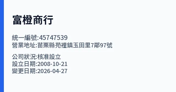 富橙商行的照片-統編 45747539(苗栗縣) 公司登記資料與營業項目詳細圖表