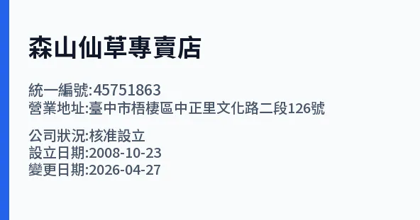 森山仙草專賣店的照片-統編 45751863(臺中市) 公司登記資料與營業項目詳細圖表