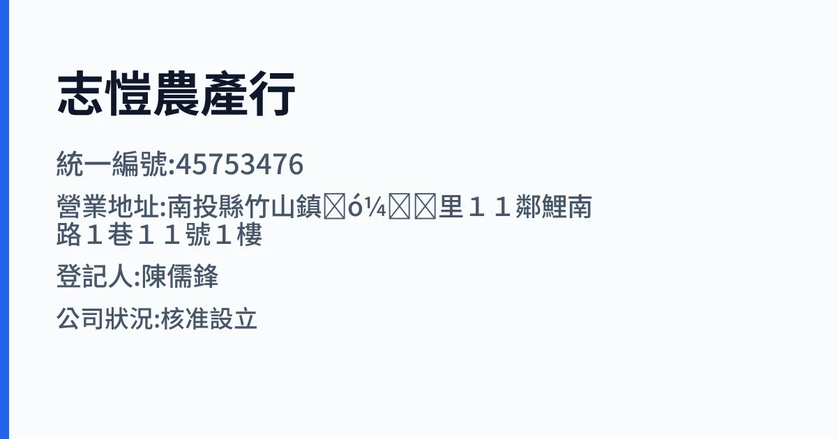 志愷農產行 - 統編 45753476(南投縣) 公司登記資料與營業項目詳細圖表