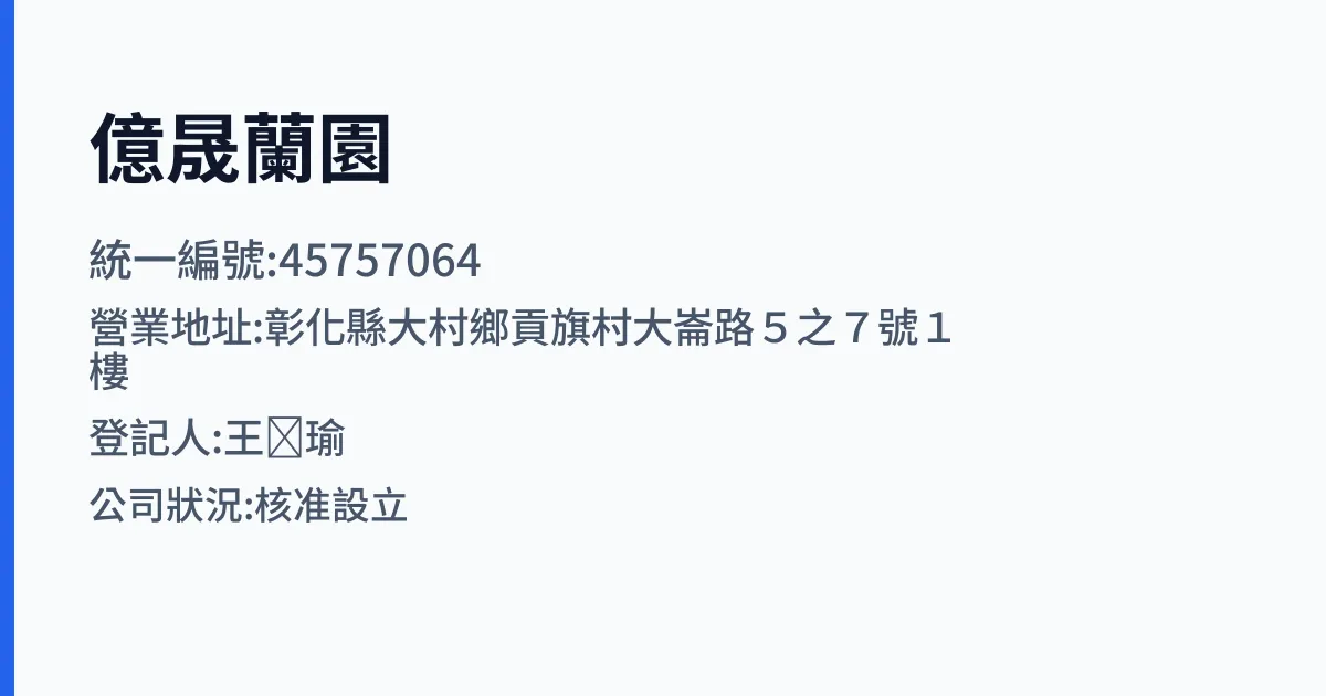 億晟蘭園 - 統編 45757064（彰化縣） 公司登記資料與營業項目詳細圖表