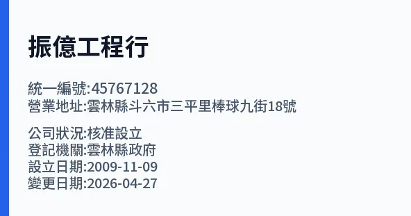 振億工程行的照片-統編 45767128(雲林縣) 公司登記資料與營業項目詳細圖表