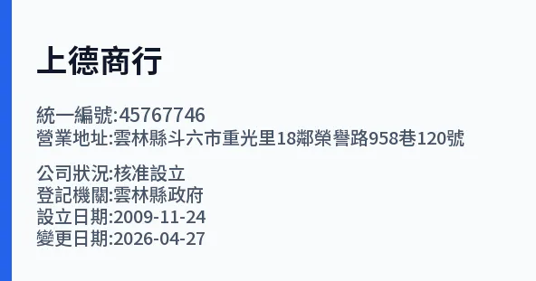 上德商行的照片-統編 45767746(雲林縣) 公司登記資料與營業項目詳細圖表