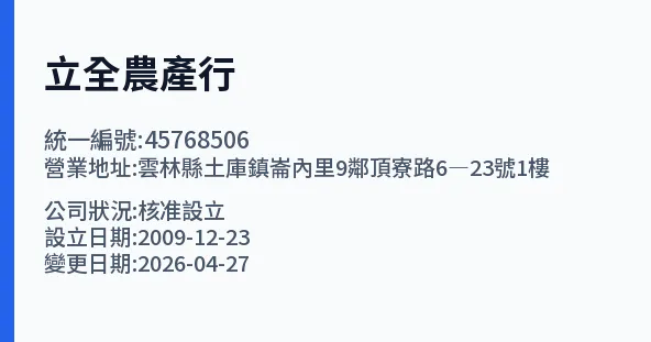 立全農產行的照片-統編 45768506(雲林縣) 公司登記資料與營業項目詳細圖表