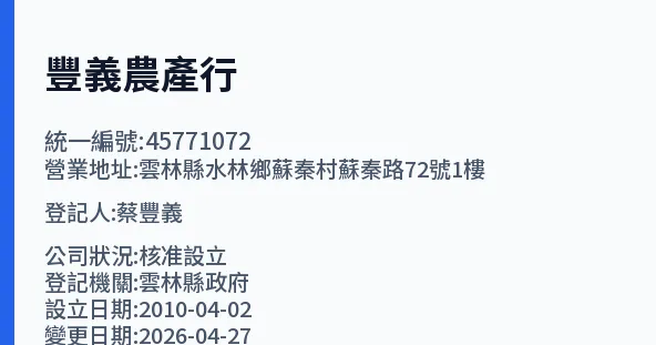 豐義農產行的照片-統編 45771072(雲林縣) 公司登記資料與營業項目詳細圖表