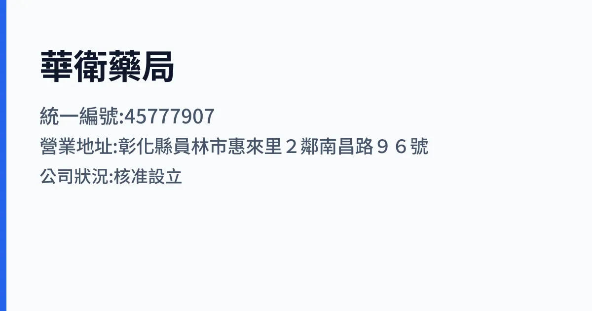 華衛藥局 - 統編 45777907(彰化縣) 公司登記資料與營業項目詳細圖表