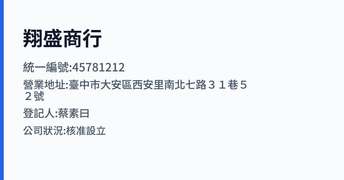 翔盛商行 - 統編 45781212(臺中市) 公司登記資料與營業項目詳細圖表
