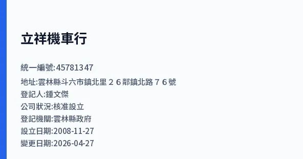 立祥機車行的照片-統編 45781347(雲林縣) 公司登記資料與營業項目詳細圖表