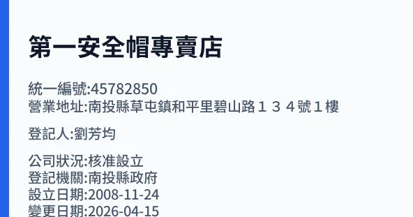 第一安全帽專賣店的照片-統編 45782850(南投縣) 公司登記資料與營業項目詳細圖表