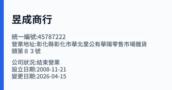 昱成商行的照片-統編 45787222(彰化縣) 公司登記資料與營業項目詳細圖表