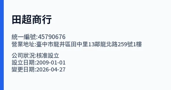 田超商行的照片-統編 45790676(臺中市) 公司登記資料與營業項目詳細圖表
