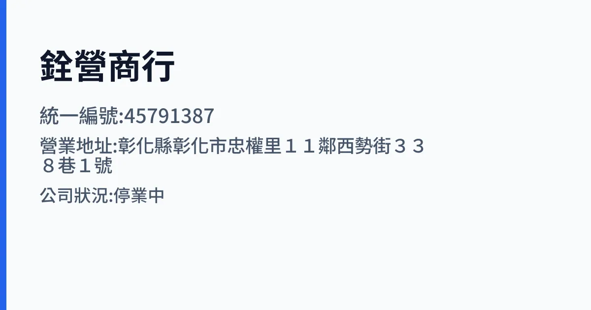 銓營商行 - 統編 45791387(彰化縣) 公司登記資料與營業項目詳細圖表