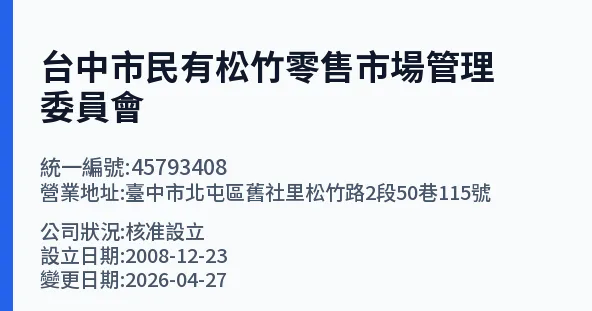 台中市民有松竹零售市場管理委員會的照片-統編 45793408(臺中市) 公司登記資料與營業項目詳細圖表