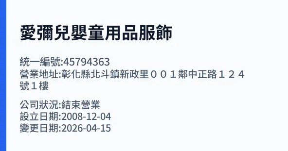 愛彌兒嬰童用品服飾的照片-統編 45794363(彰化縣) 公司登記資料與營業項目詳細圖表